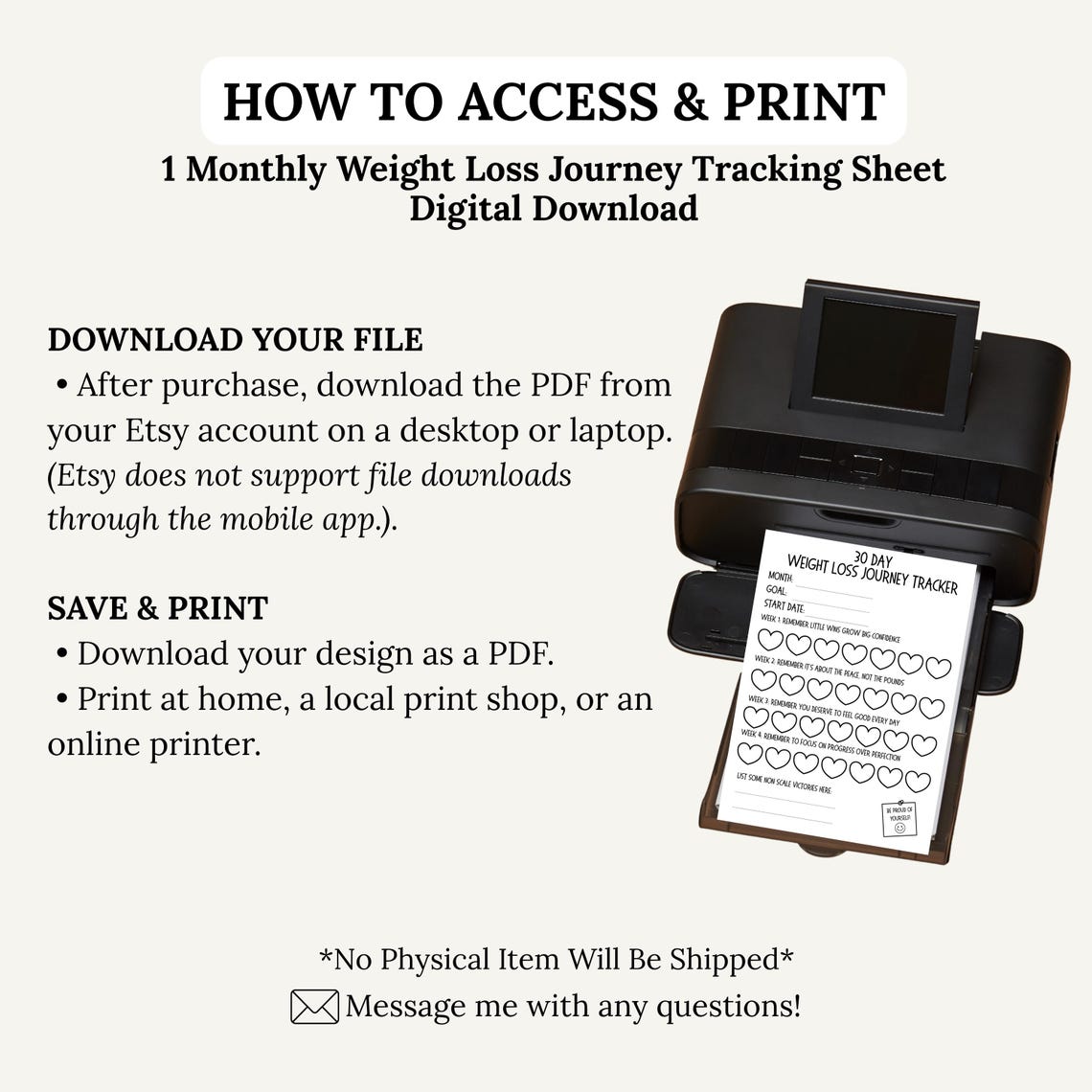 Printable 30 Day Weight Loss Progress Tracking Worksheet (digital ...