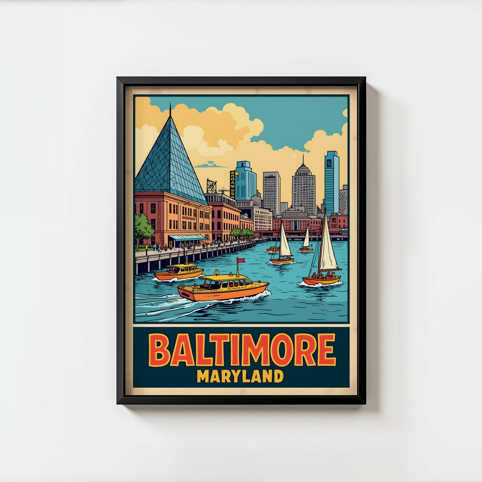 Baltimore Retro Poster, Skyline Wall Art, Vintage City Print, Unframed ...