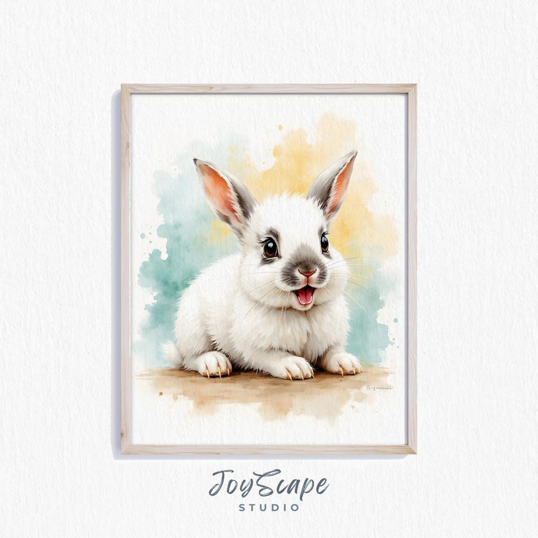 Dwarf Hotot Bunny Printable Art - Cute Watercolor Rabbit Wall Decor ...