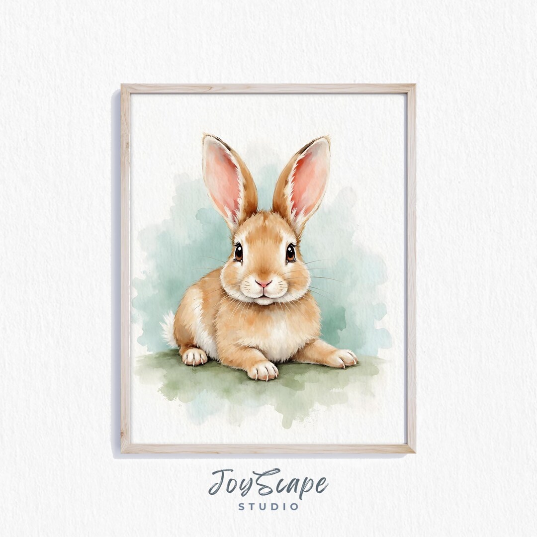 French Lop Bunny Printable Art - Cute Rustic Rabbit Watercolor, Nursery ...