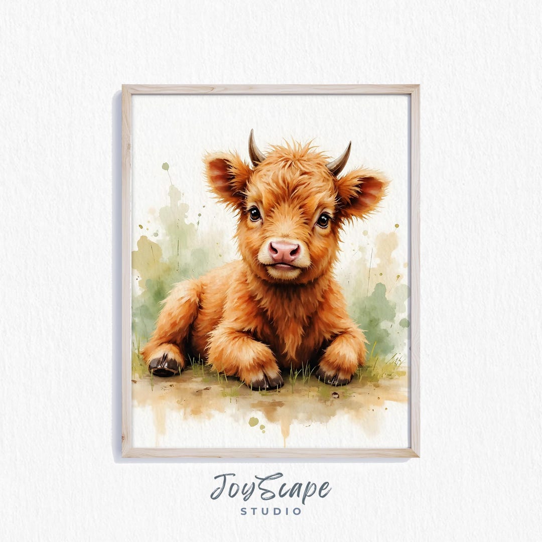 Highland Calf Printable Wall Art - Rustic Farm Animal Decoration, Cozy ...