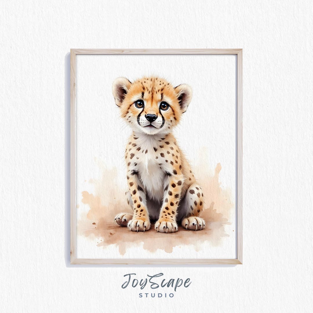 Baby Cheetah Cub Watercolor Printable Nursery Wall Art - Safari Animal ...