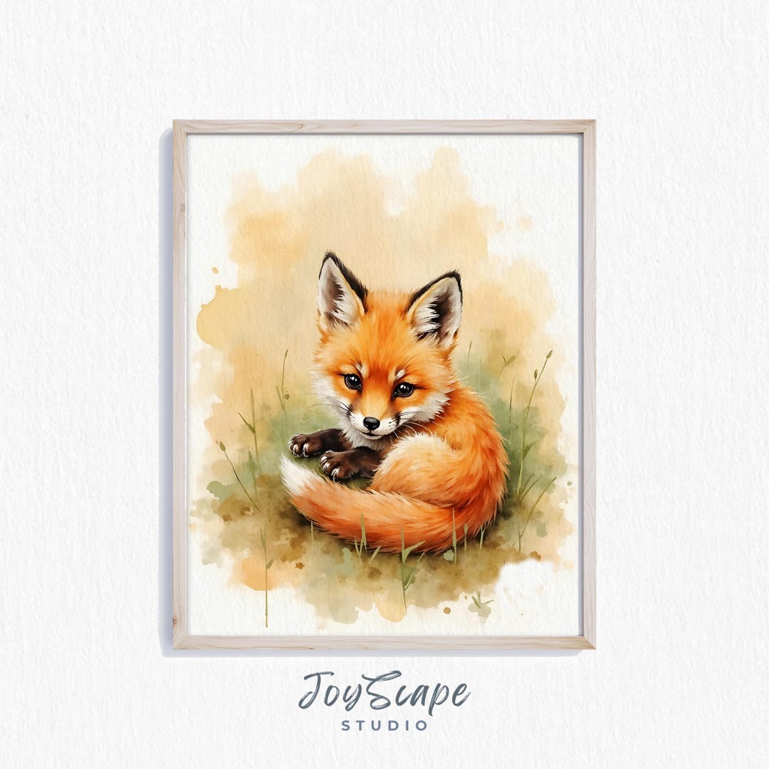 Baby Fox Nursery Watercolor Printable Wall Art - Adorable Fox Kit ...