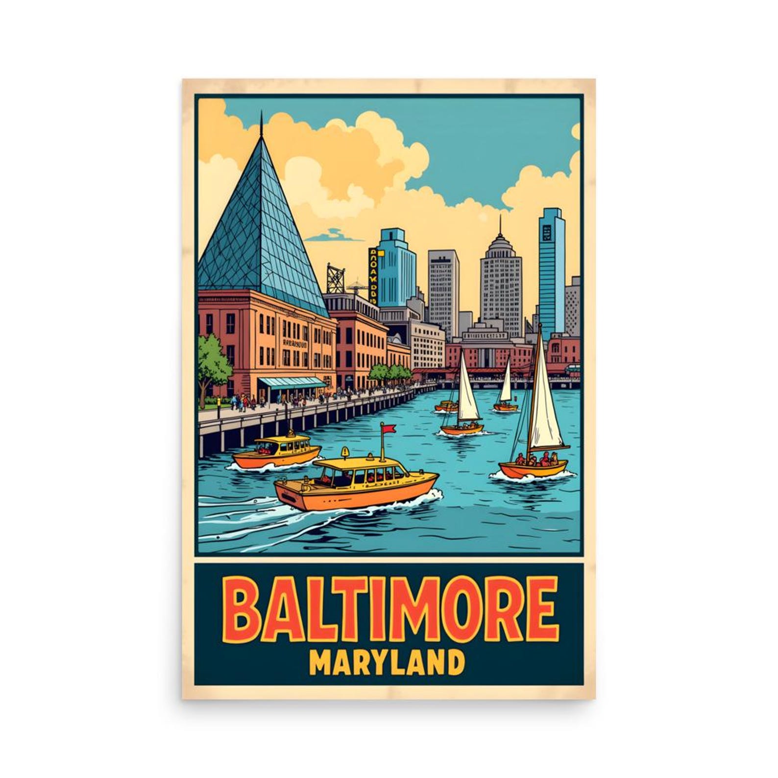 Baltimore Retro Poster, Skyline Wall Art, Vintage City Print, Unframed ...