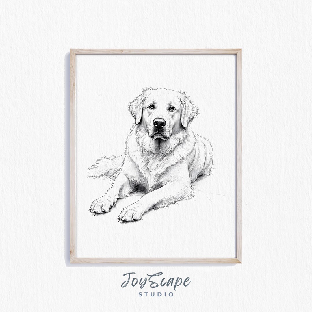 Great Pyrenees Dog Sketch - Printable Wall Art, Rustic Animal Decor ...