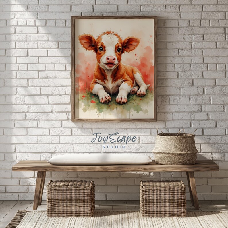 Simmental Calf Printable Art - Cute Farm Animal Print, Rustic Nursery ...