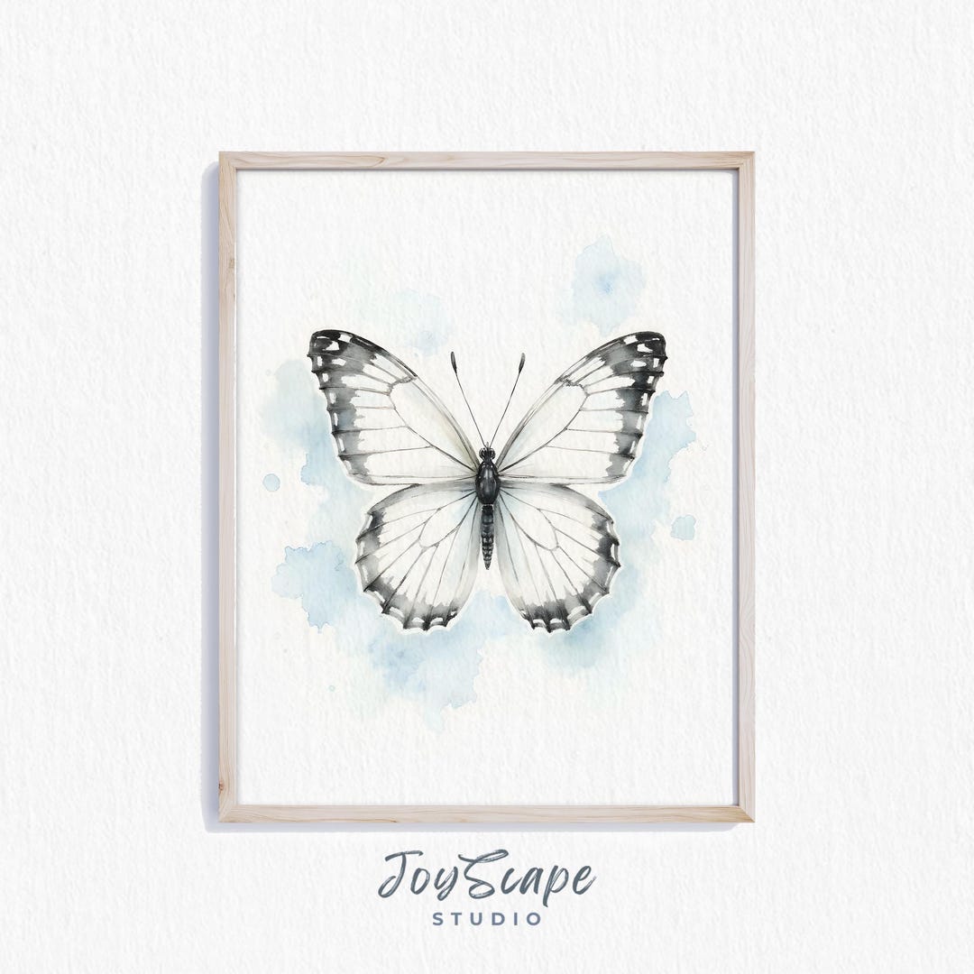 Checkered White Butterfly Printable Art - Vintage Botanical Decor ...