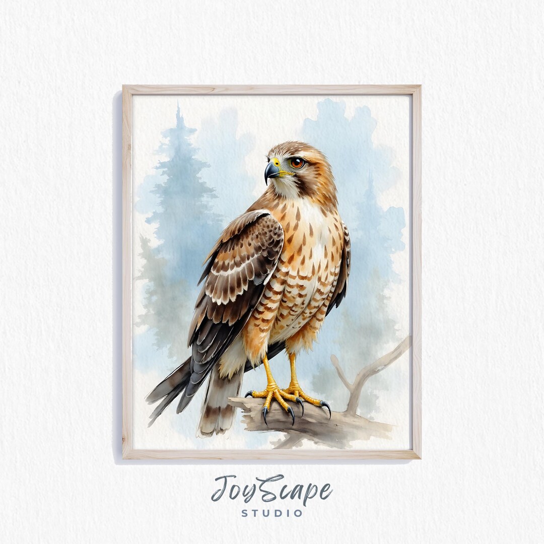 Hawk Printable Wall Art - Majestic Vintage Bird Painting, Rustic Nature ...