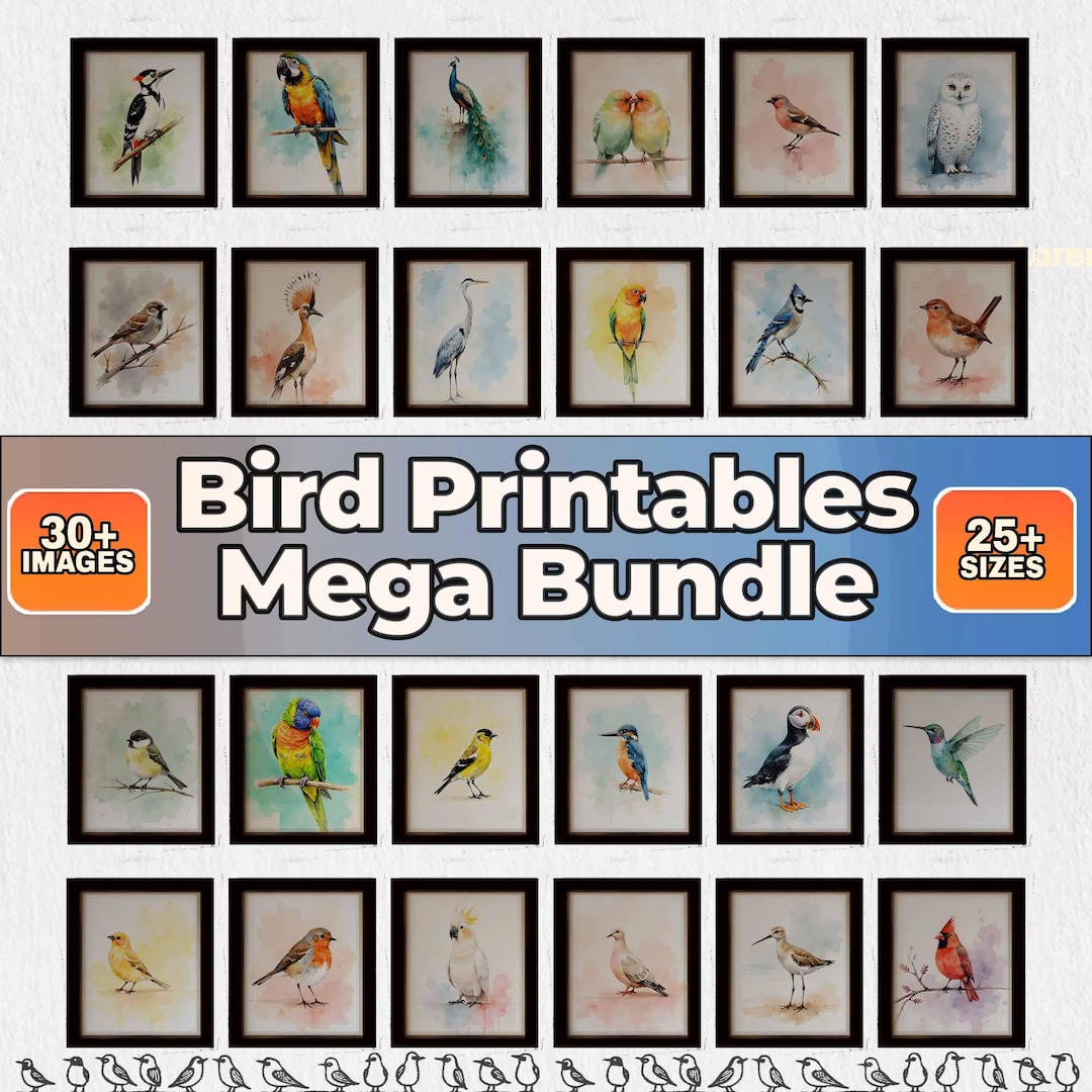 Bird Printables Mega Bundle, Set of 30+ Printable Bird Wall Art ...