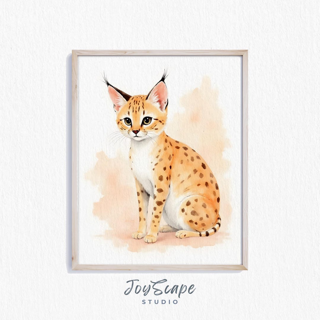 Serval Cat Printable Wall Art - Rustic Animal Watercolor Painting ...