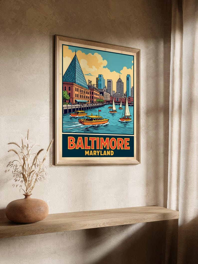 Baltimore Retro Poster, Skyline Wall Art, Vintage City Print, Unframed ...