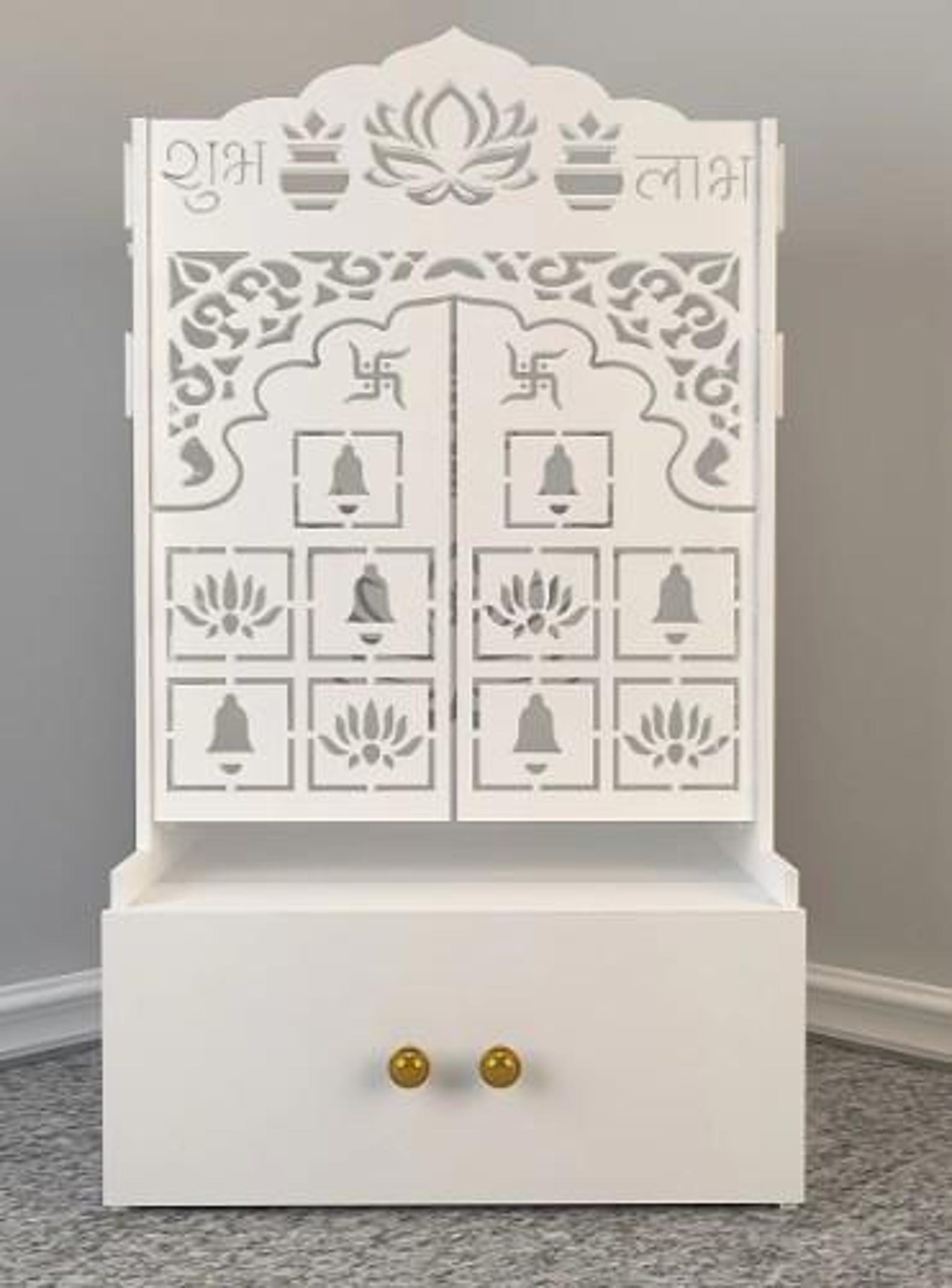 DECORSMANTRA Lotus Wooden Floor Door Temple for Home With Inbuilt Focus ...