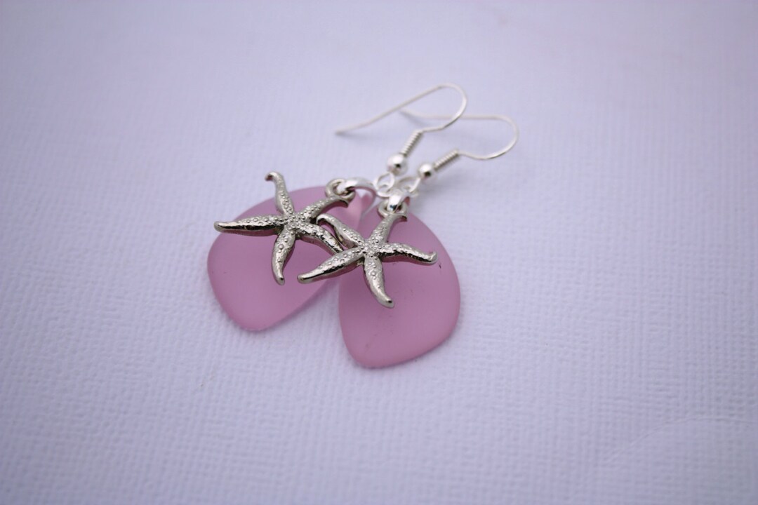 Pink Sea Glass Earrings, Star Fish Starfish Earrings, Seaglass Earrings ...