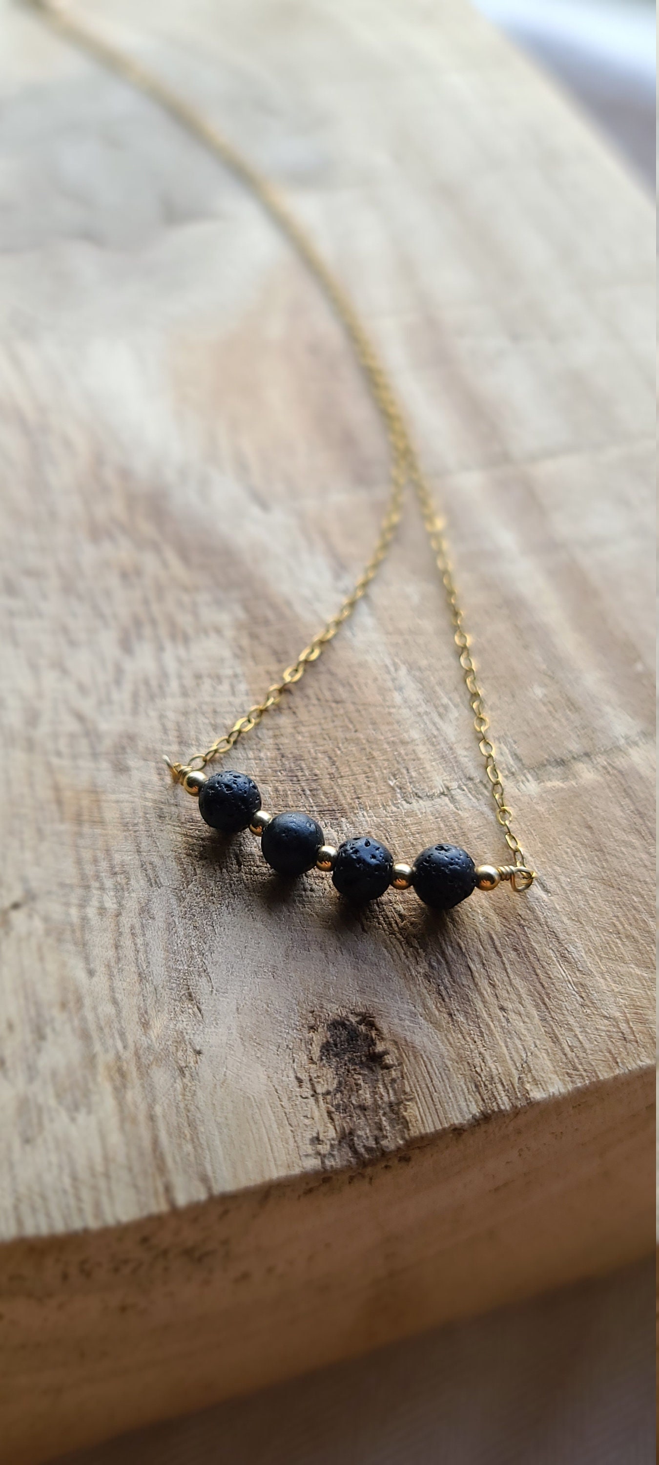 Black Lava Necklace Lava Bead Necklace Essential Oil | Etsy