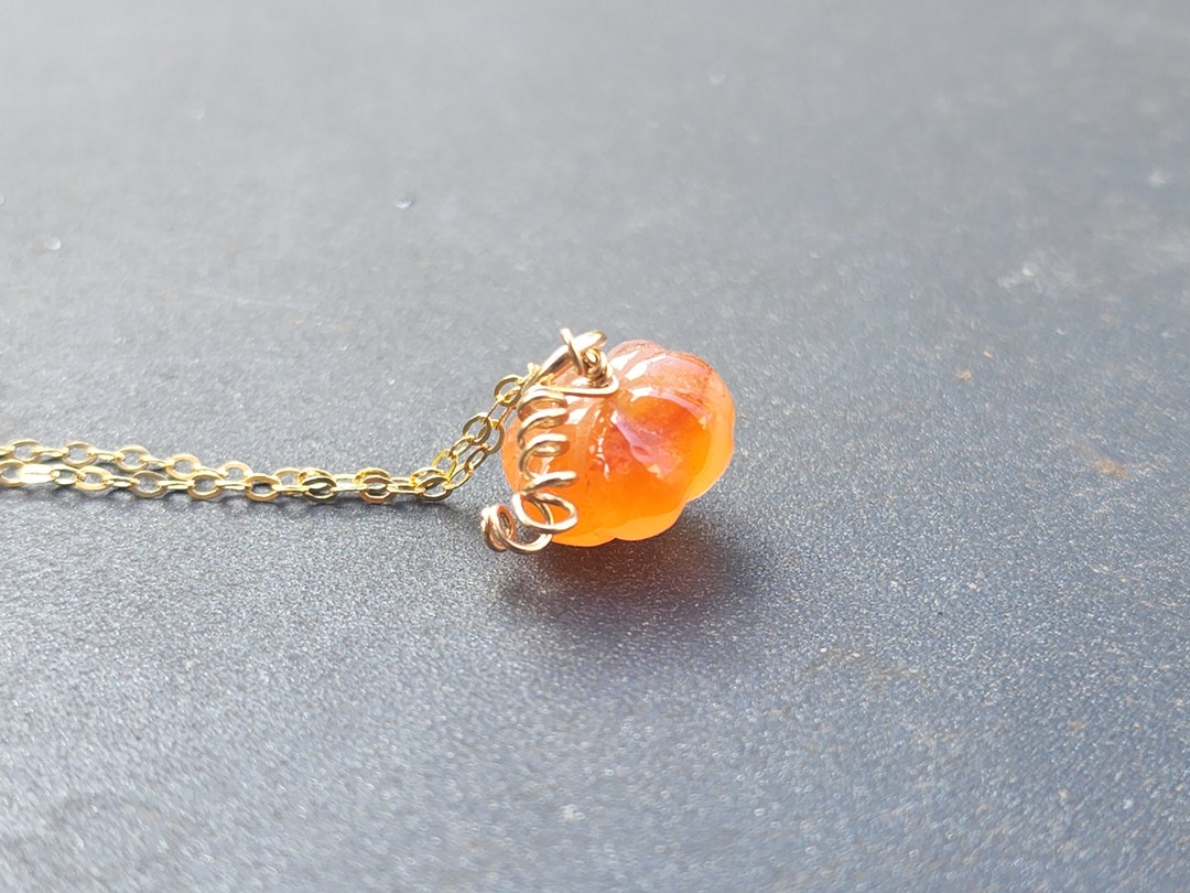 Pumpkin Necklace, Gemstone Necklace, Carnelian Necklace, Halloween ...