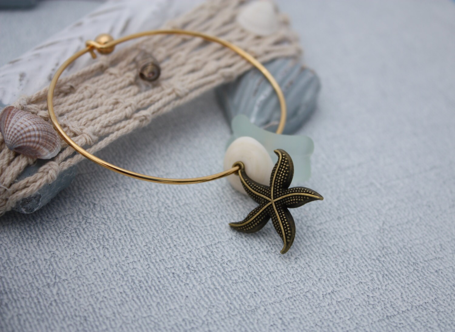 Shell Bangle Sea Glass Bangle Puka Shell Bangle Beach Bangle - Etsy