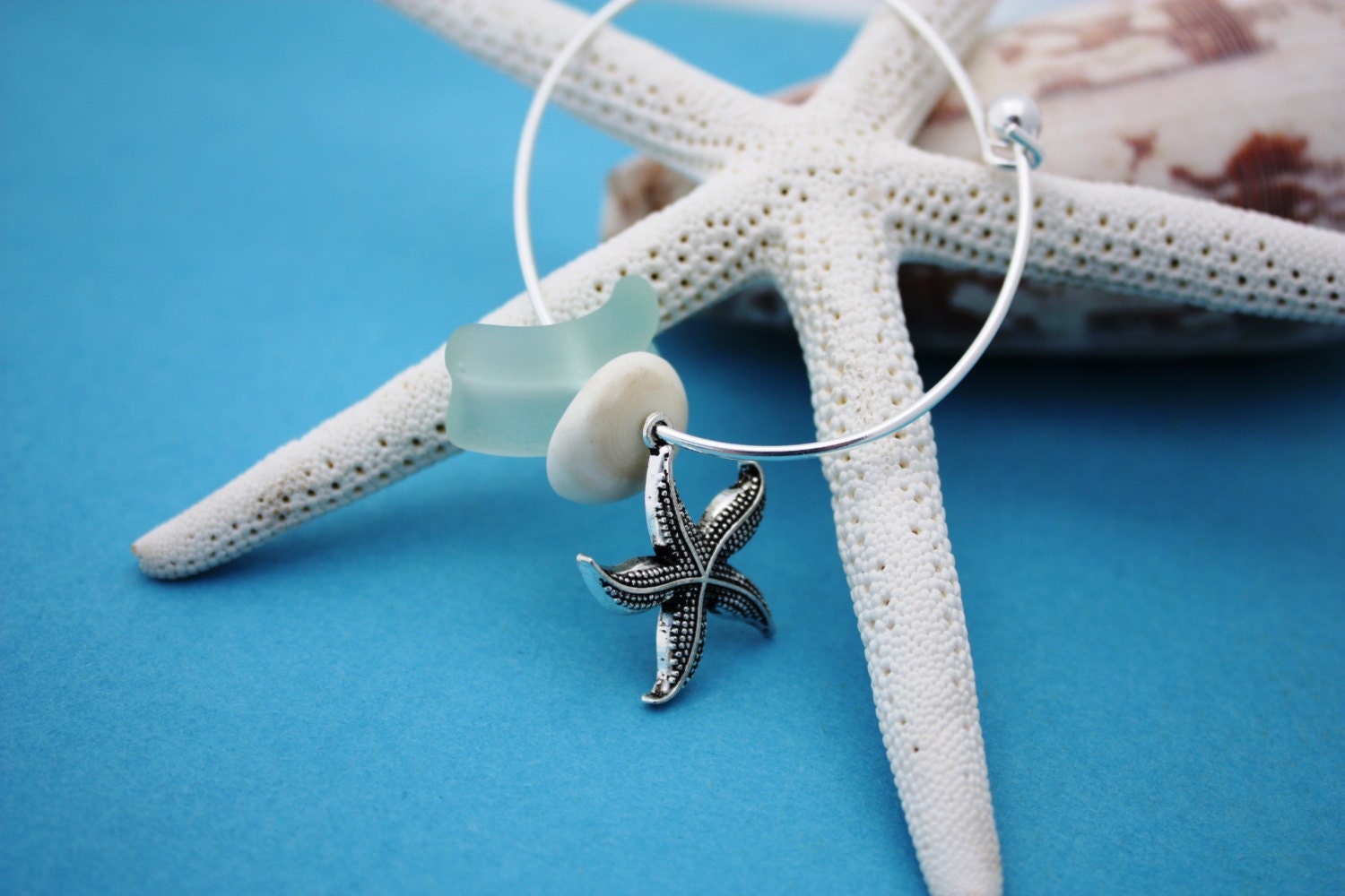 Shell Bangle Sea Glass Bangle Puka Shell Bangle Beach Bangle - Etsy