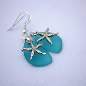 Aqua Sea Glass Earrings, Star Fish Starfish Earrings, Seaglass Earrings ...