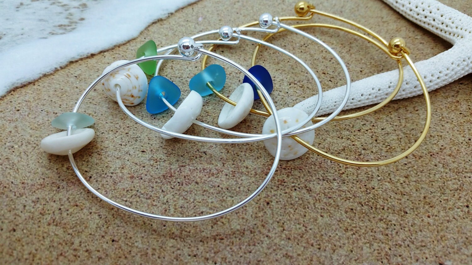 Shell Bangle Sea Glass Bangle Puka Shell Bangle Hawaiian | Etsy