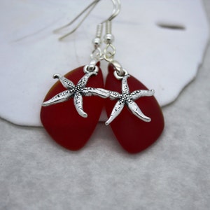 Red Sea Glass Earrings, Star Fish, Starfish Earrings, Seaglass Earrings ...