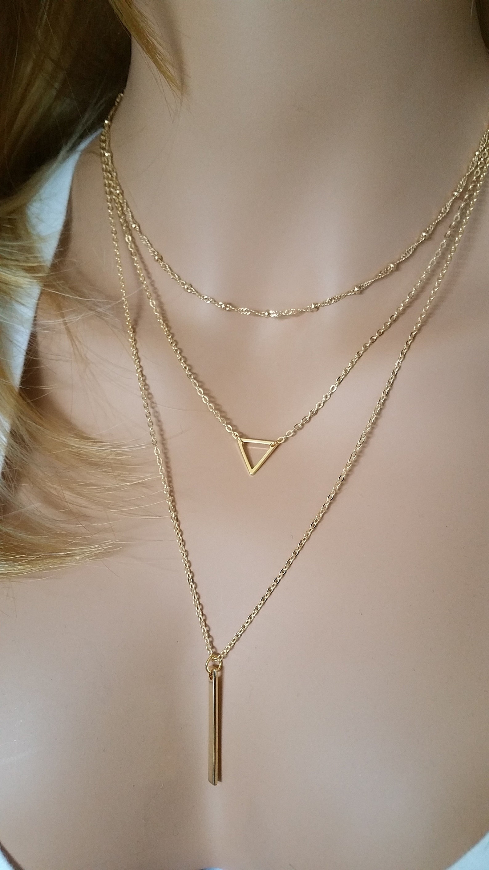 Gold Layering Necklace, Layered Necklace Skinny Bar Stacking Necklace ...