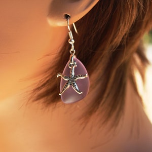 Aqua Sea Glass Earrings, Star Fish Starfish Earrings, Seaglass Earrings ...