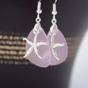 Pink Sea Glass Earrings, Star Fish Starfish Earrings, Seaglass Earrings ...