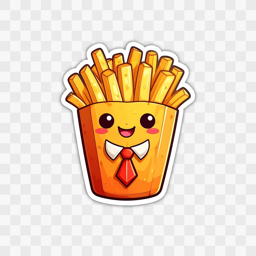 French Fries With a Face and Tie in 3D Sticker Style | Digital Download ...