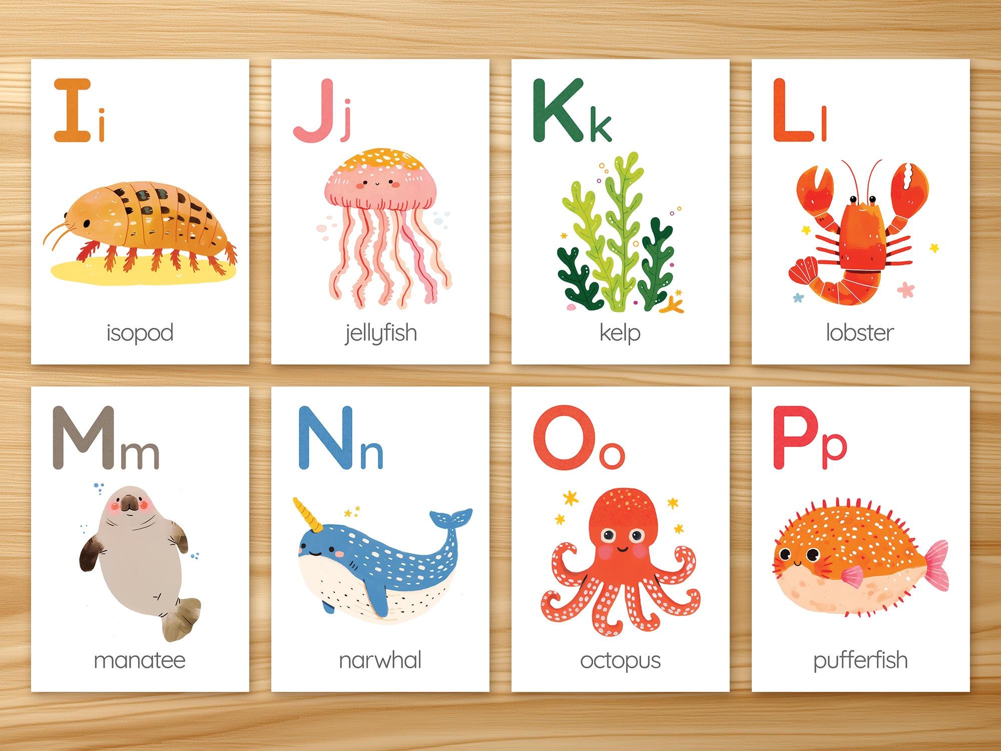 Ocean Animal Alphabet Flashcards for Kids – A to Z Printable ABC Cards ...