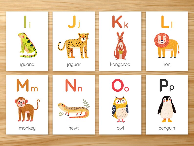 Land Animal Alphabet Flashcards for Kids – A to Z Printable ABC Cards ...