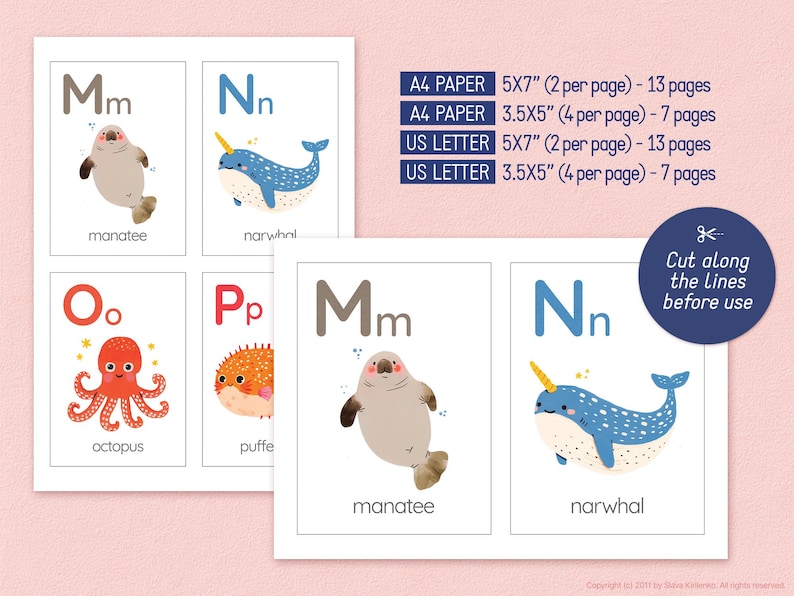 Ocean Animal Alphabet Flashcards for Kids – A to Z Printable ABC Cards ...