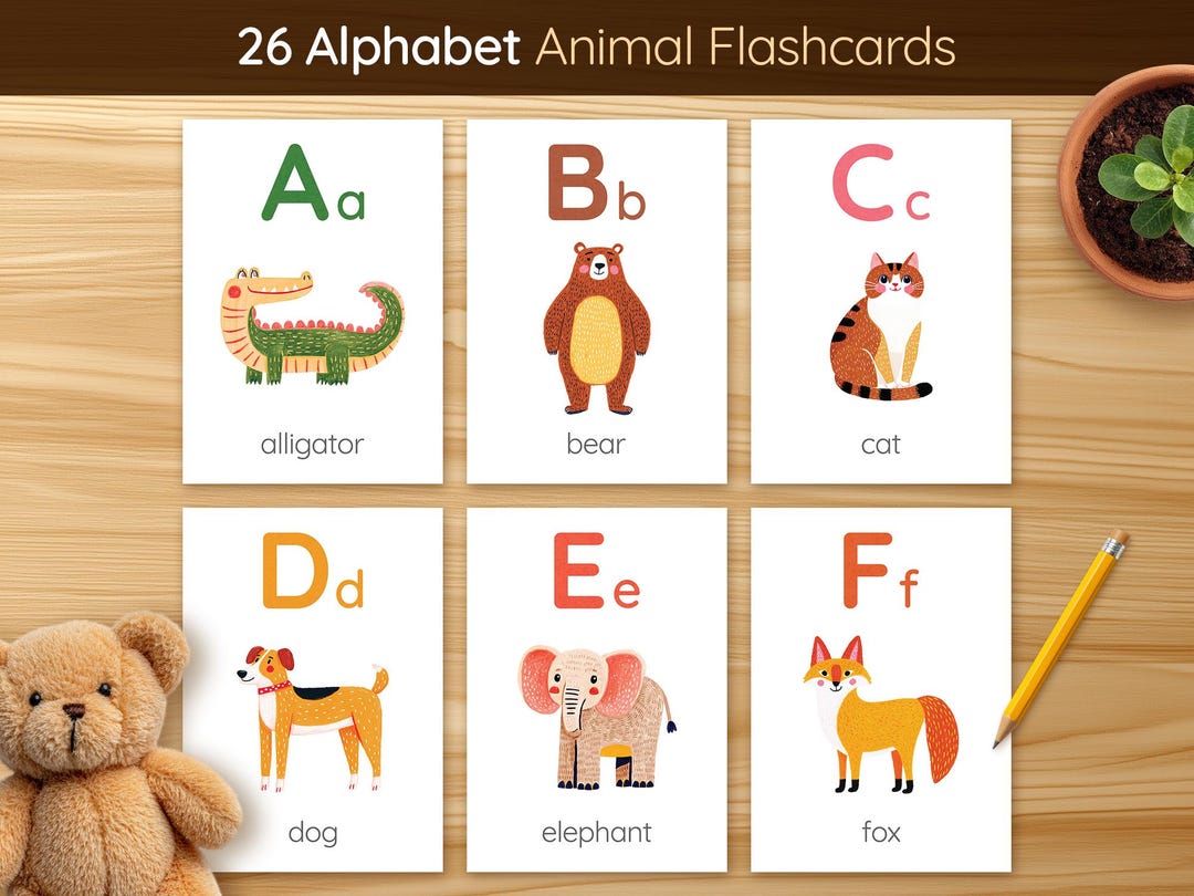 Land Animal Alphabet Flashcards for Kids – A to Z Printable ABC Cards ...
