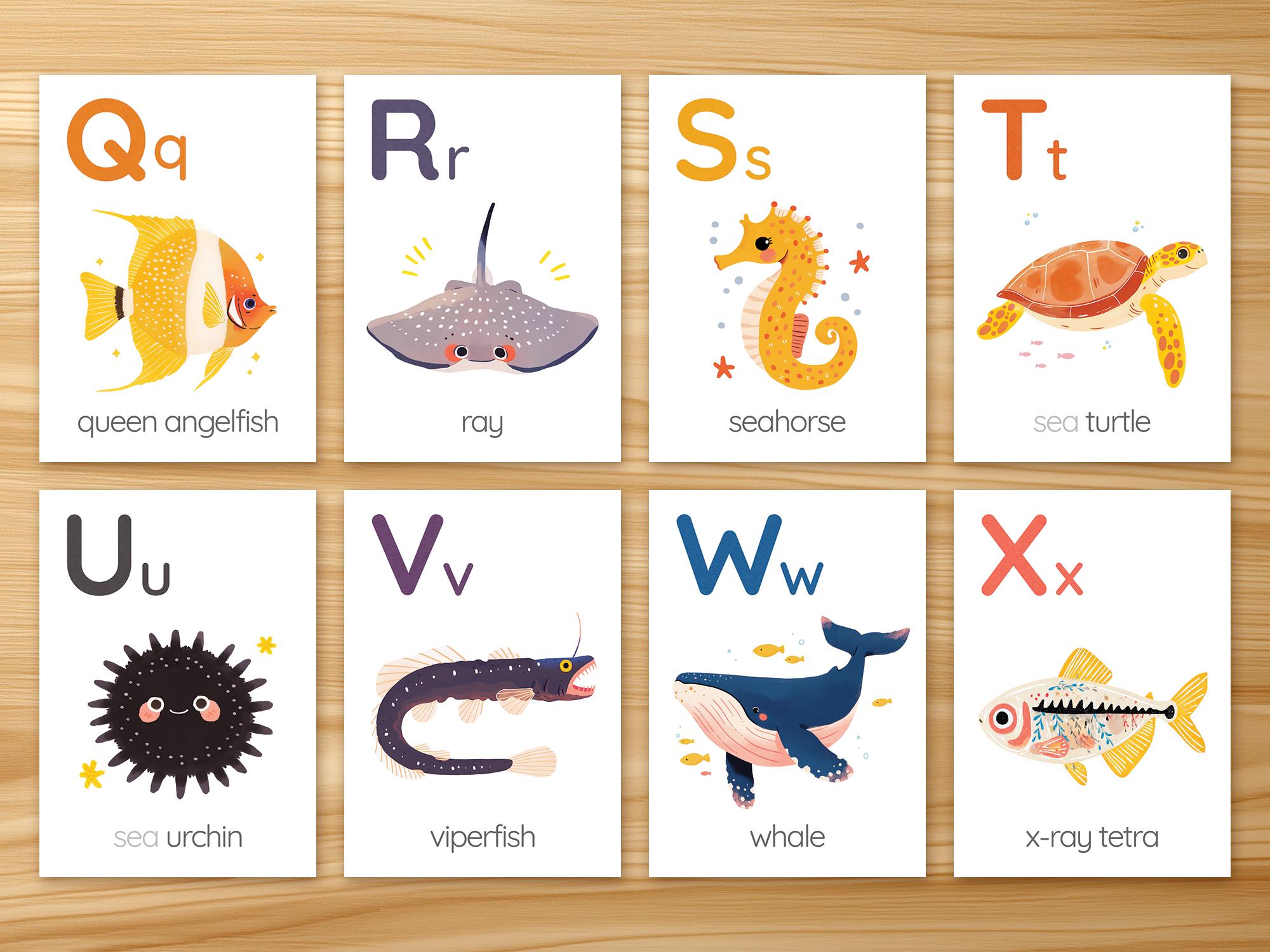 Ocean Animal Alphabet Flashcards for Kids – A to Z Printable ABC Cards ...