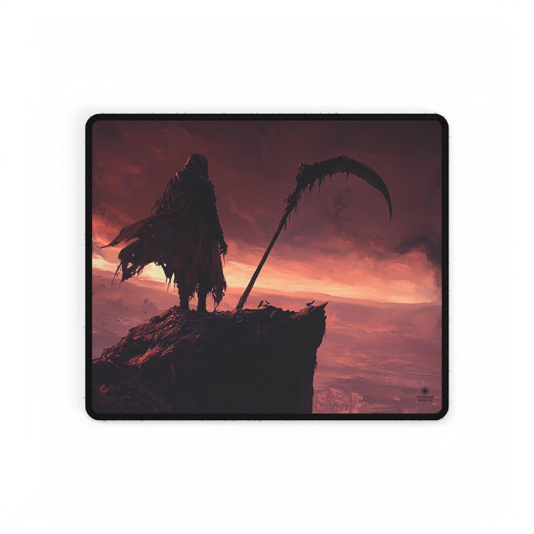 Epic Grim Reaper Mouse Pad - Dark Fantasy Scythe Warrior on Cliff Edge ...