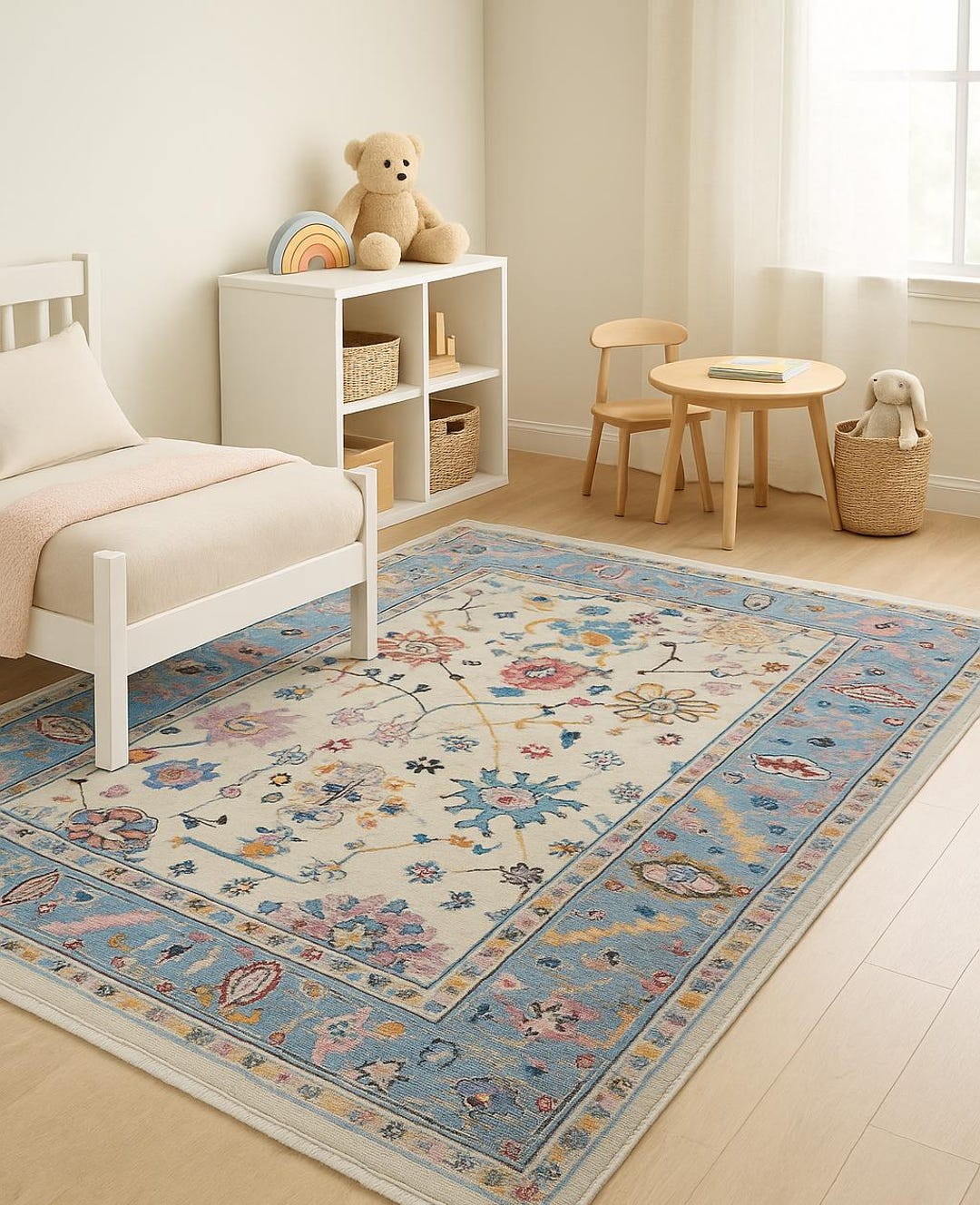 Modern Boho Wool Rug | Aqua Orange Hand-knotted Carpet | Artistic Area ...