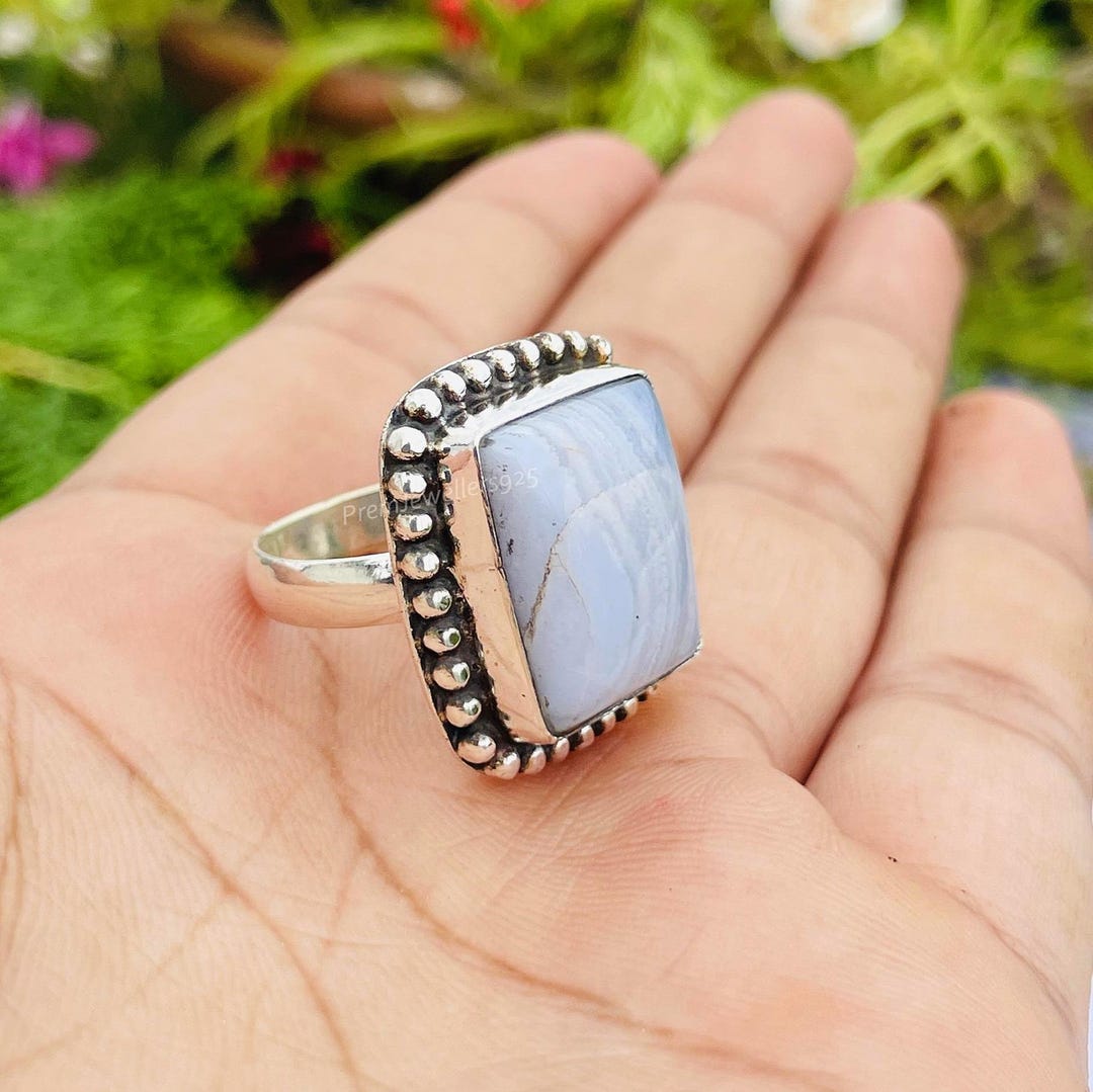 Handmade Sterling Silver Blue Lace Agate Statement Ring - Etsy