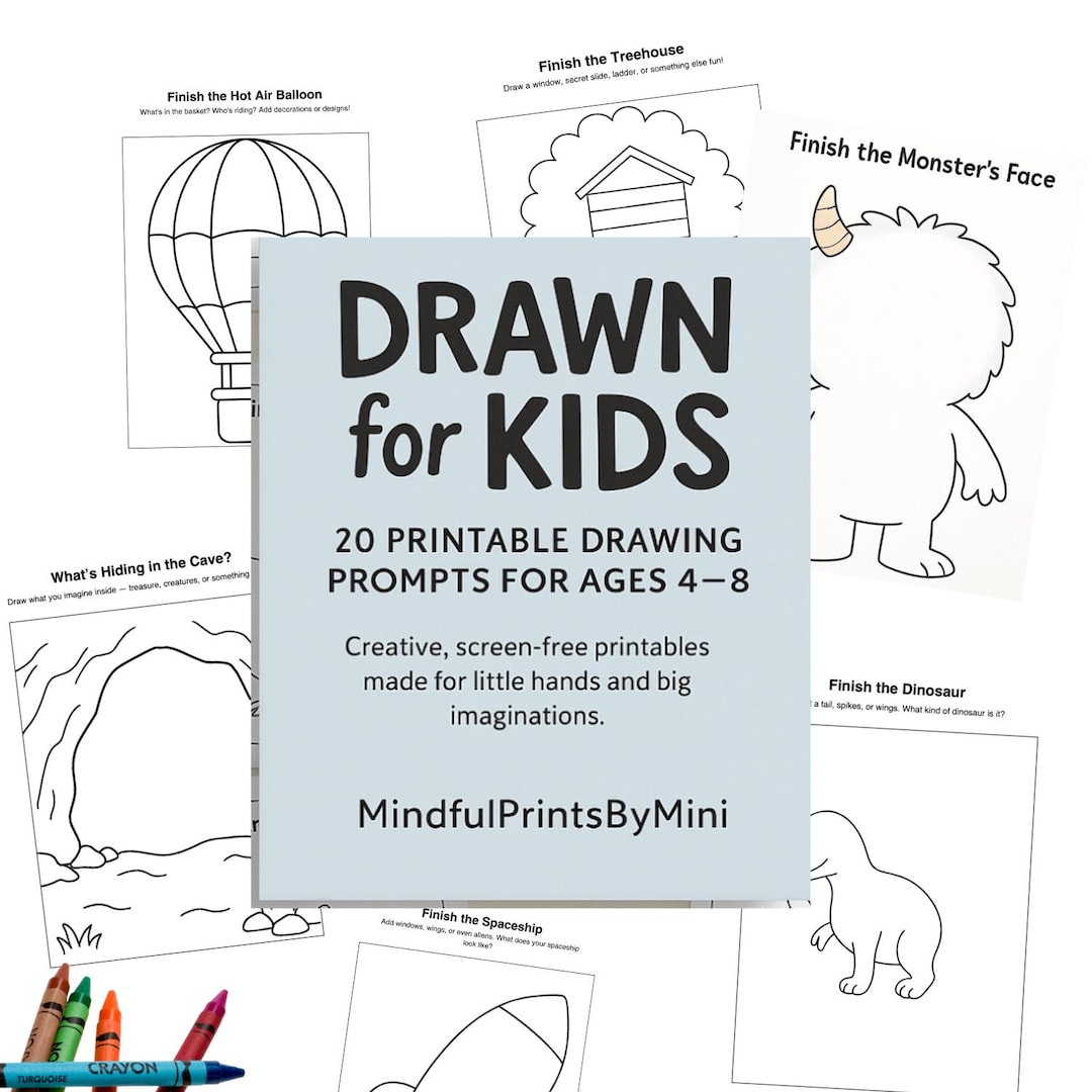 Kids Drawing Prompts Printable | 20 Fun Art Activity Worksheets (ages 4 ...