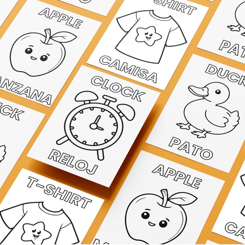 50 Printable Bilingual Coloring Sheets for Kids, English and Spanish ...