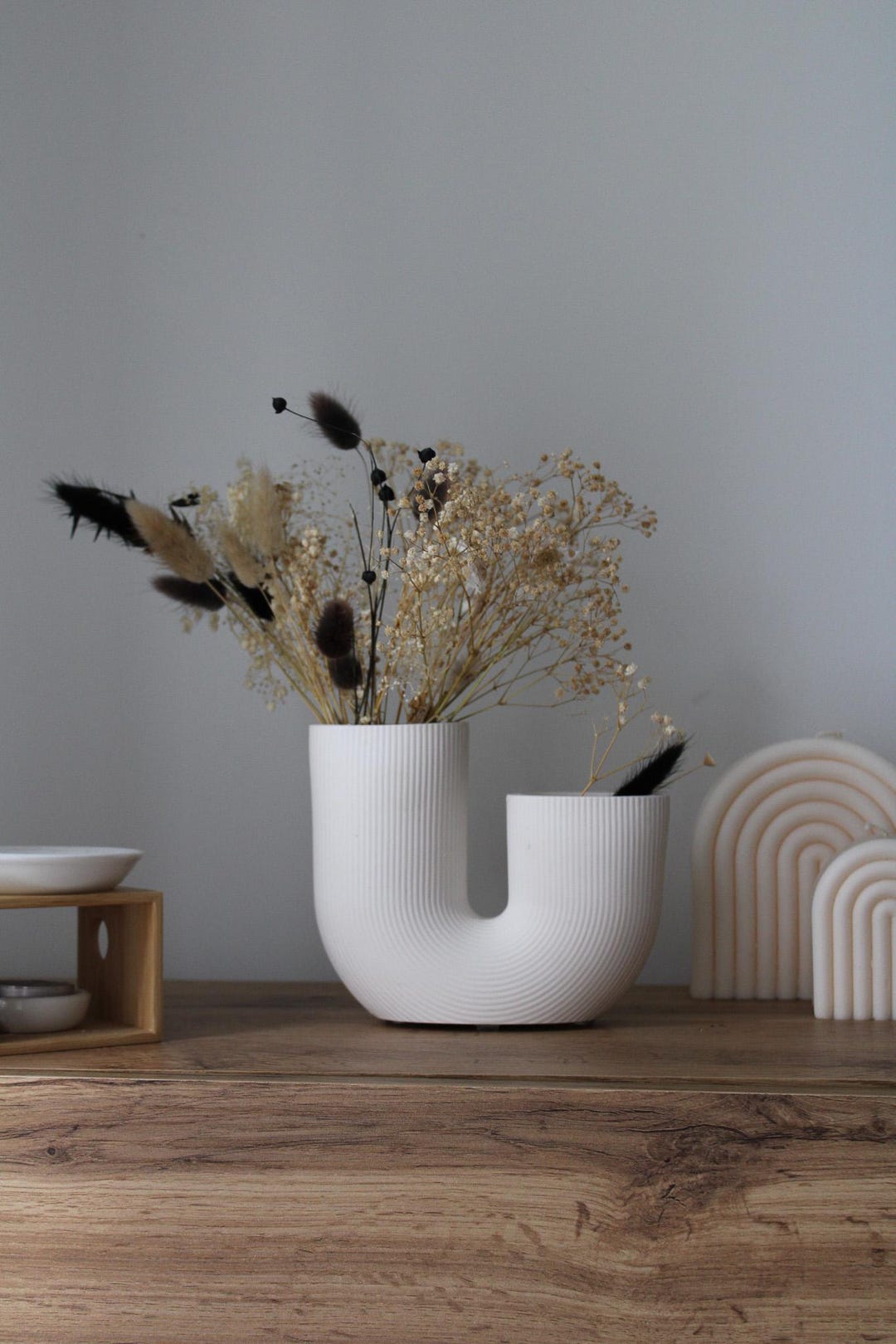 Modern U Shaped Vase for Dried Flowers | Geometric Stone Vase ...