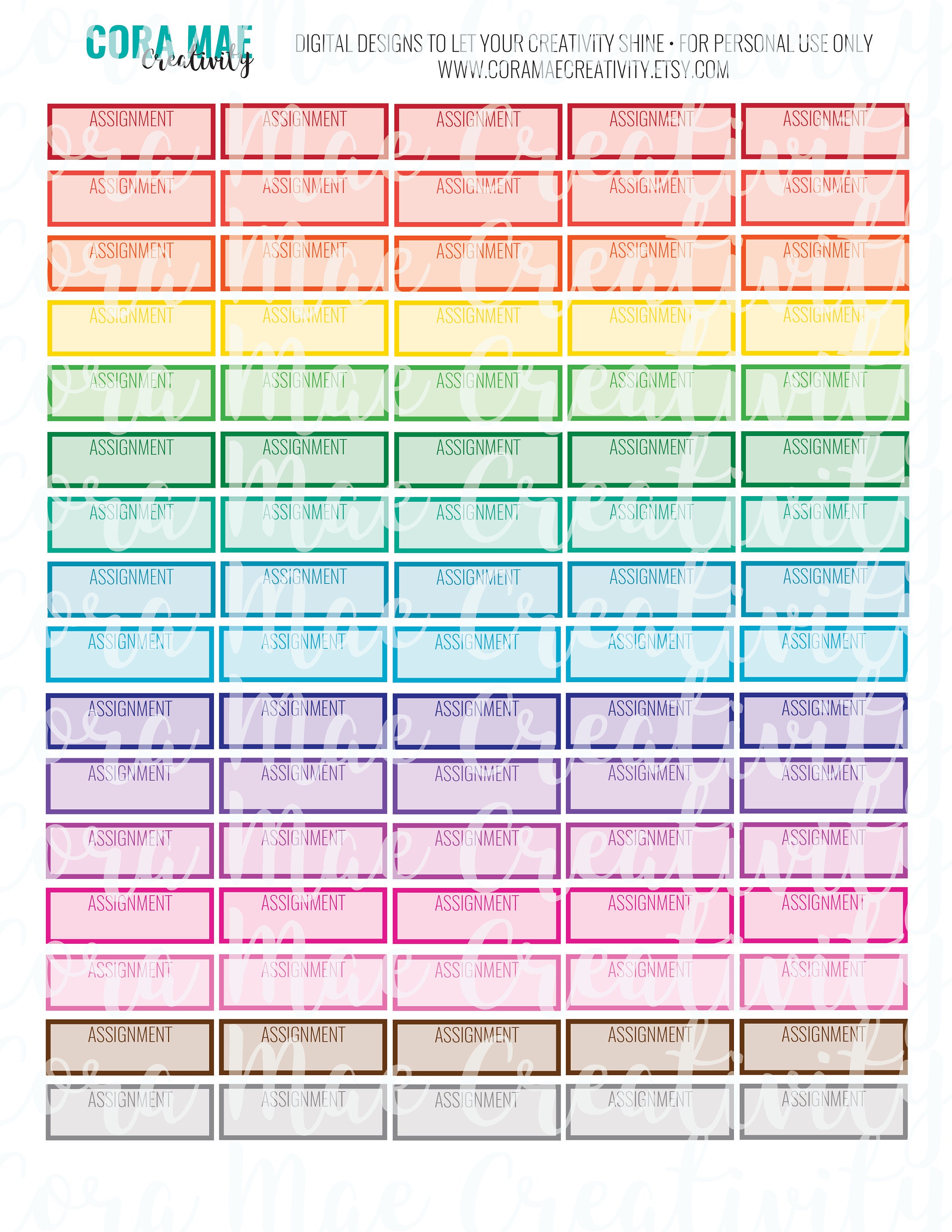 RAINBOW Assignment Stickers, Printable Assignment Stickers, Assignment ...