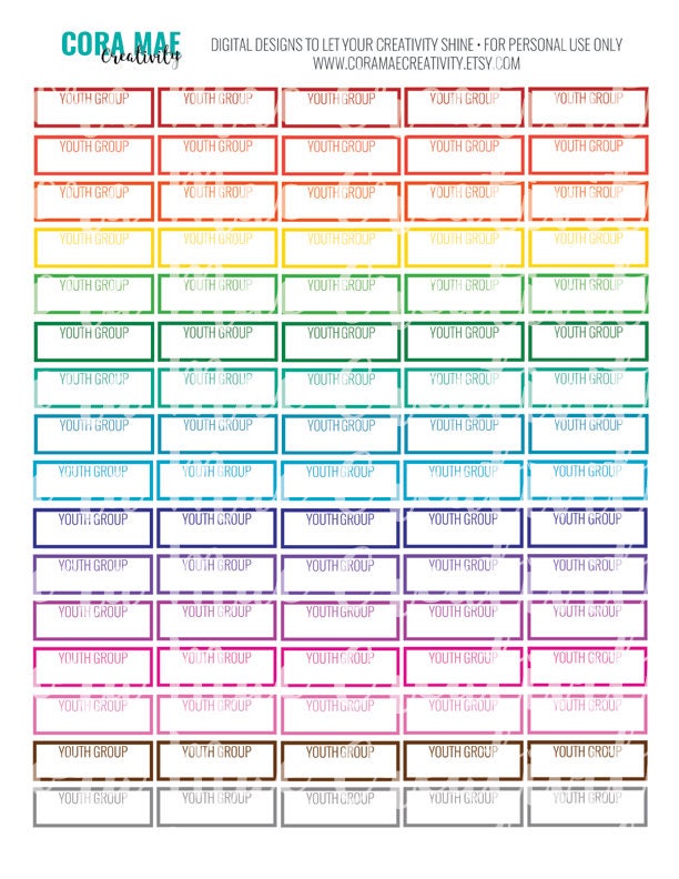 RAINBOW Youth Group Stickers, Printable Youth Group Stickers, Blank ...