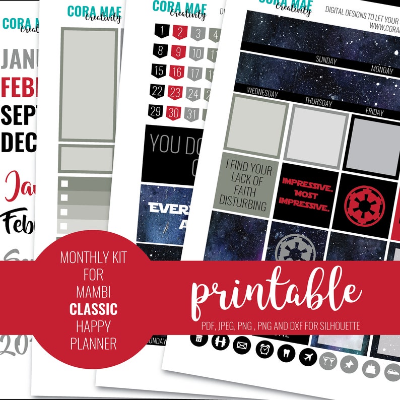Star Wars DARK SIDE Happy Planner Monthly Printable Kit, Printable ...