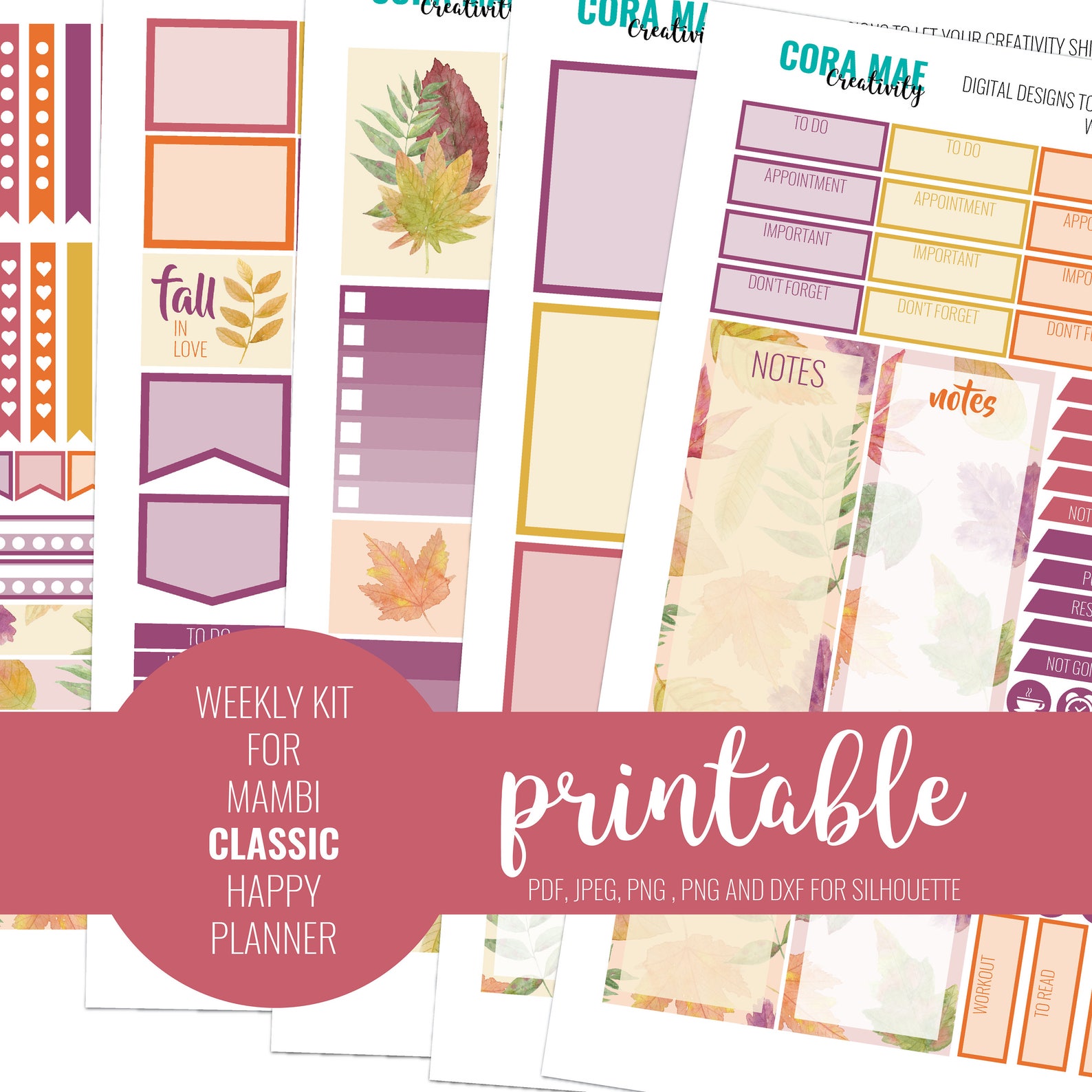 FALL Happy Planner Weekly Printable Kit, Printable Stickers, Weekly Kit ...