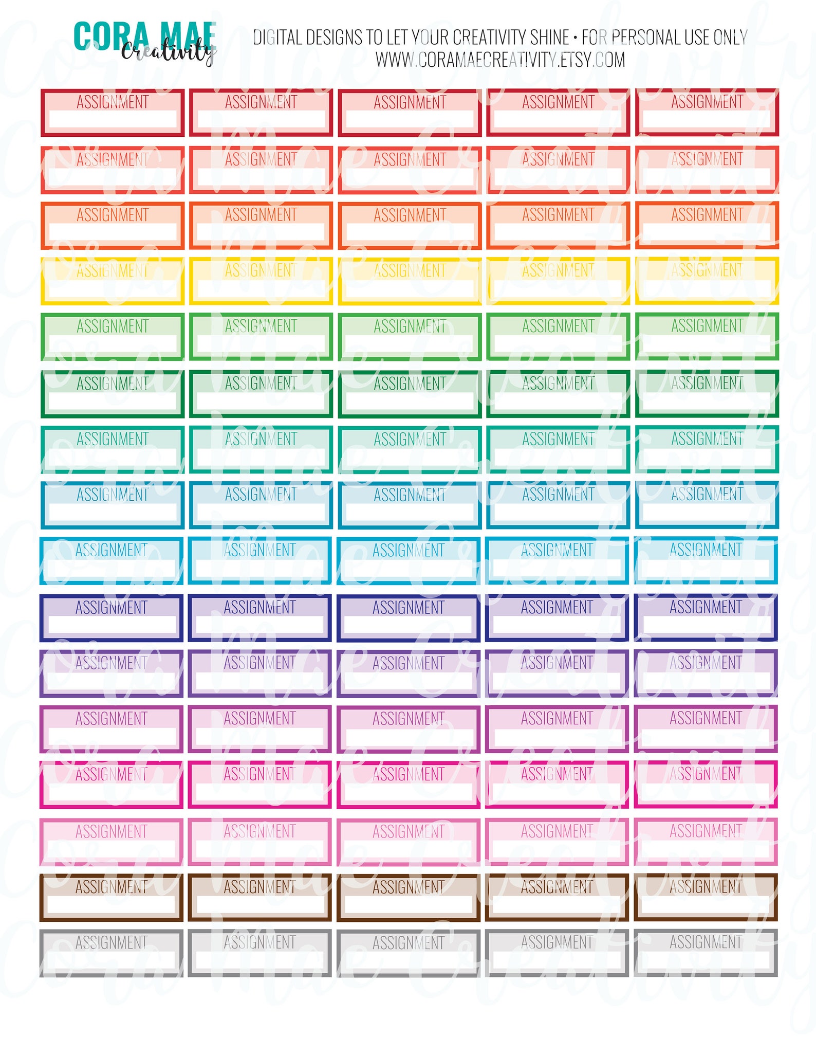 RAINBOW Assignment Stickers Printable Assignment Stickers - Etsy