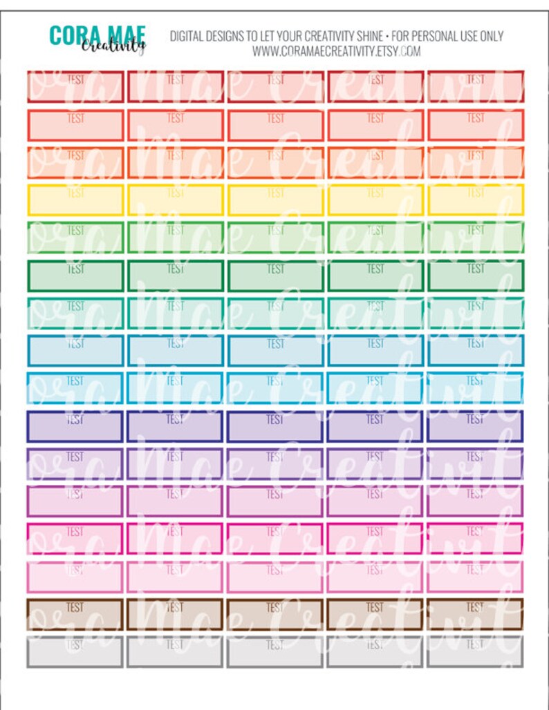 RAINBOW Test Stickers, Printable Test Stickers, Blank Test Stickers ...