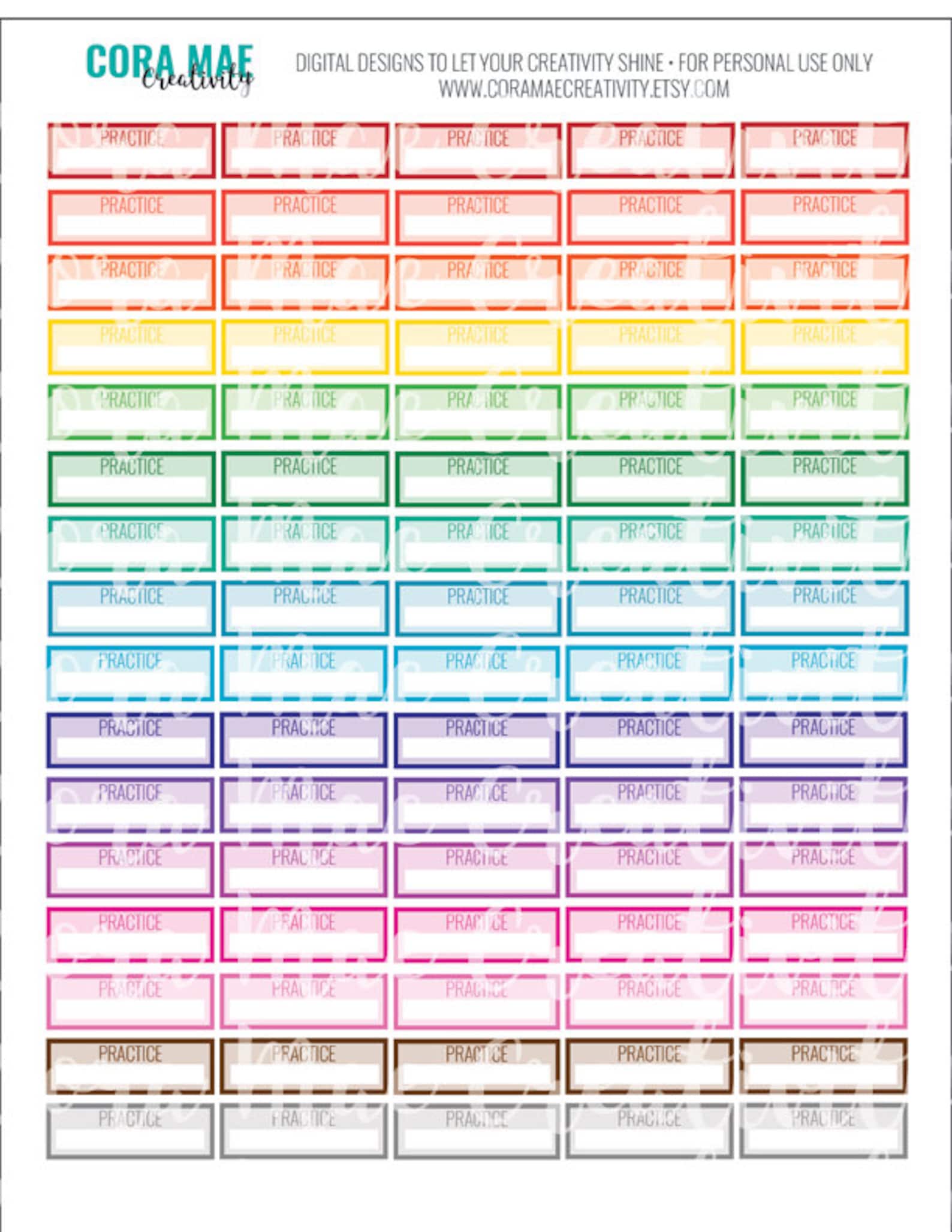 RAINBOW Practice Stickers, Printable Practice Stickers, Blank Practice ...