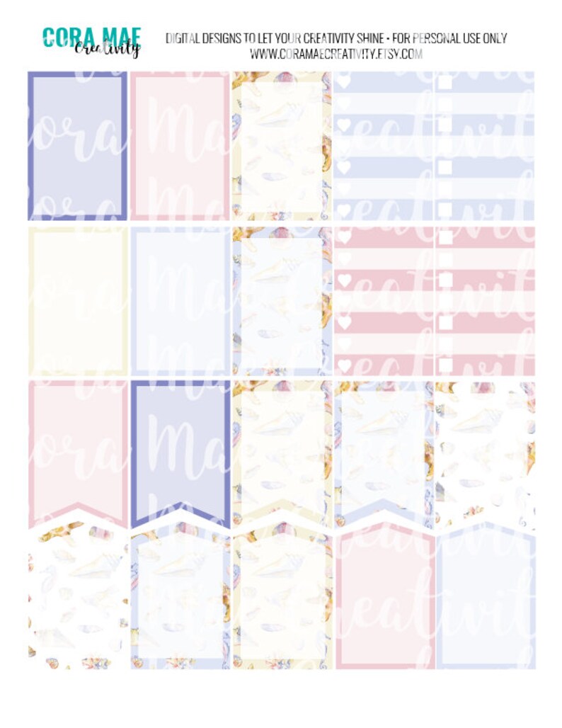 SEASHELL Happy Planner Weekly Printable Kit, Printable Stickers, Weekly ...