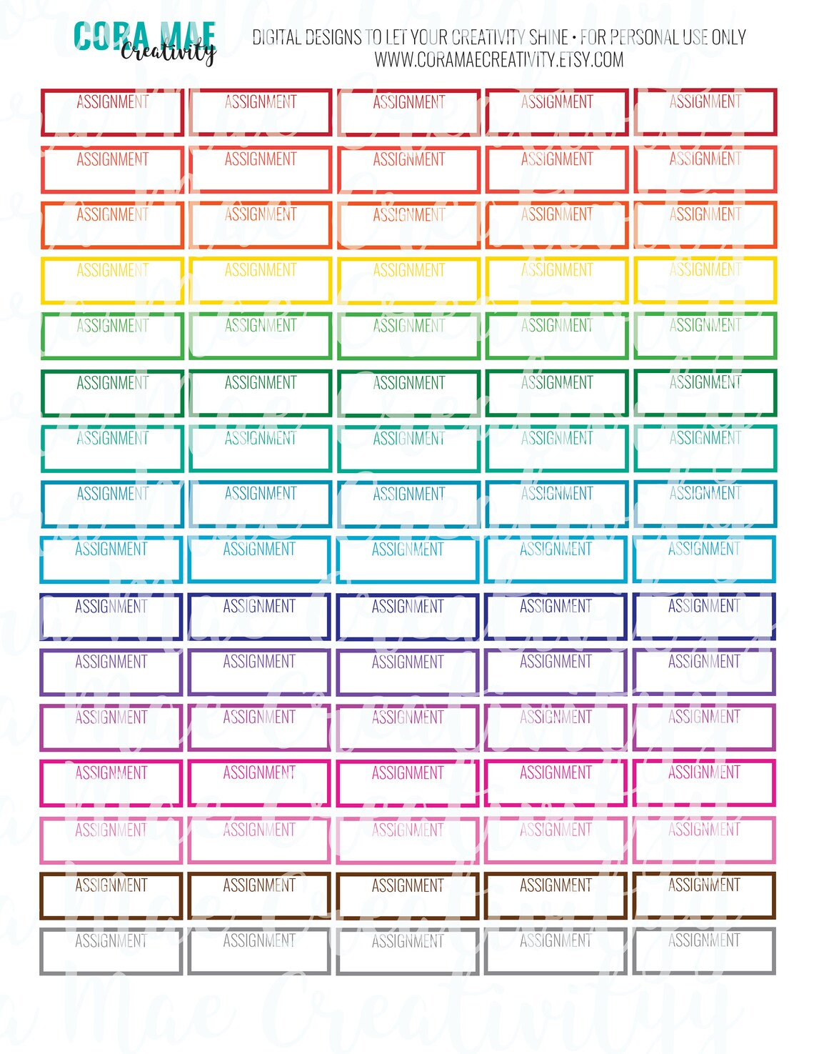 RAINBOW Assignment Stickers Printable Assignment Stickers - Etsy