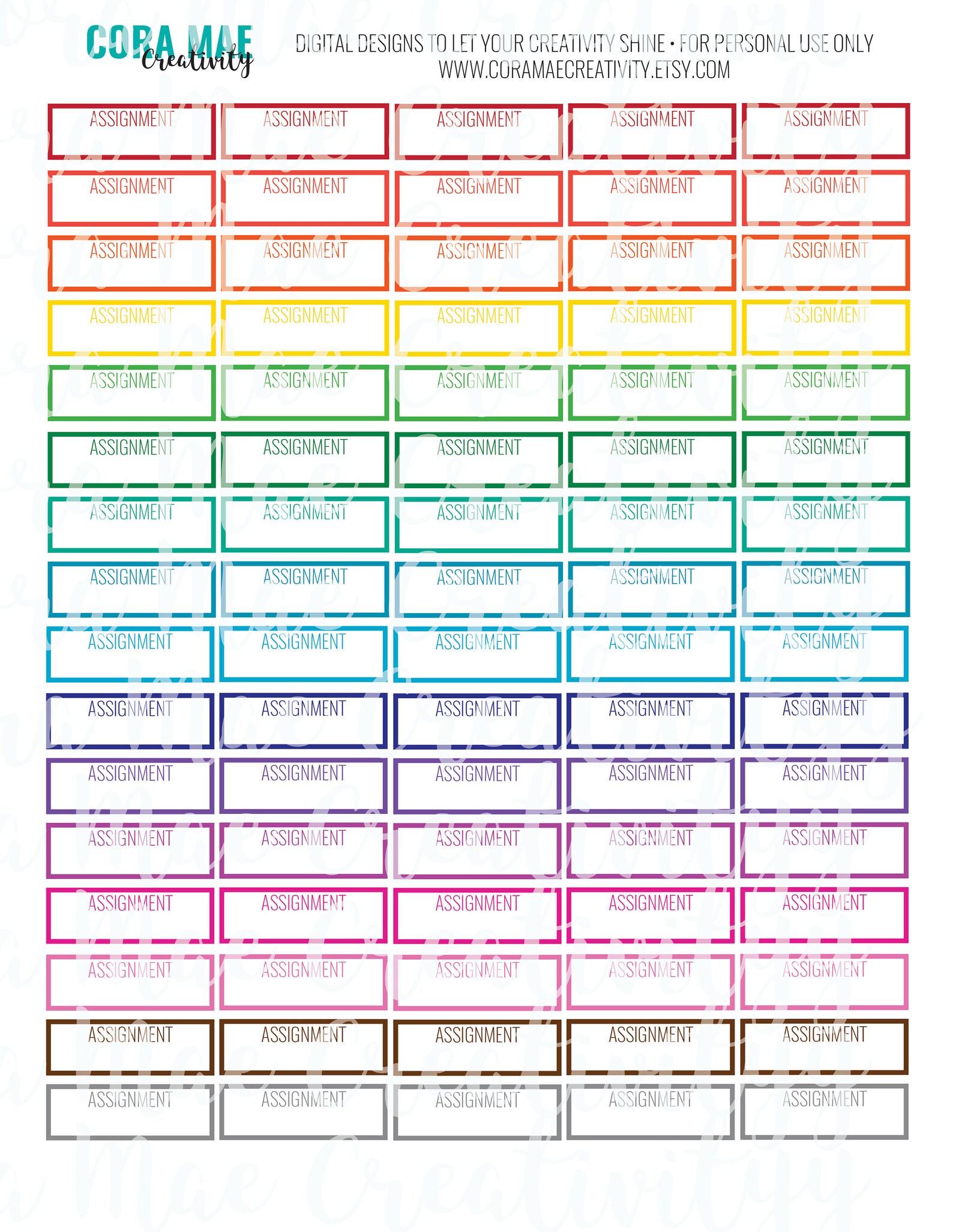 RAINBOW Assignment Stickers Printable Assignment Stickers - Etsy