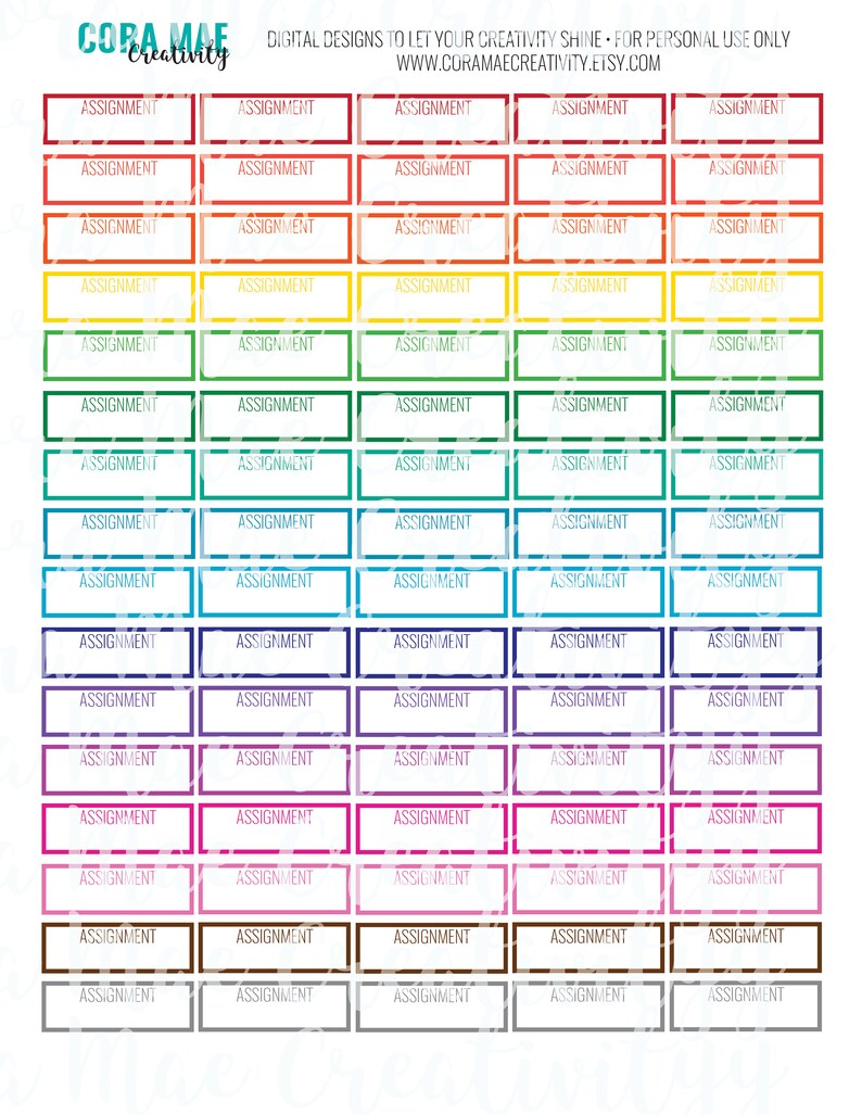 RAINBOW Assignment Stickers, Printable Assignment Stickers, Assignment ...